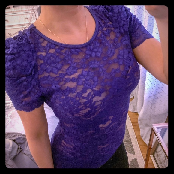 bebe | Tops | New Bebe Purple Scalloped Lace Fitted Tee Nwt | Poshmark